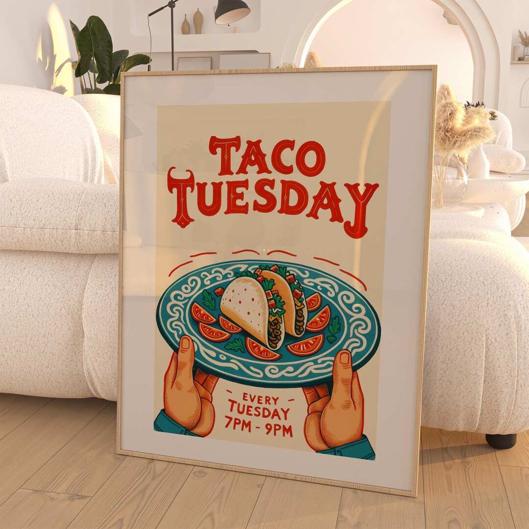 Taco Tuesday Poster, Colorful Kitchen Wall Art, Perfect for Taco Nights ...