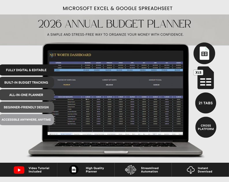 2026 Annual Budget Planner – Google Spreadsheet & Microsoft Excel - Etsy