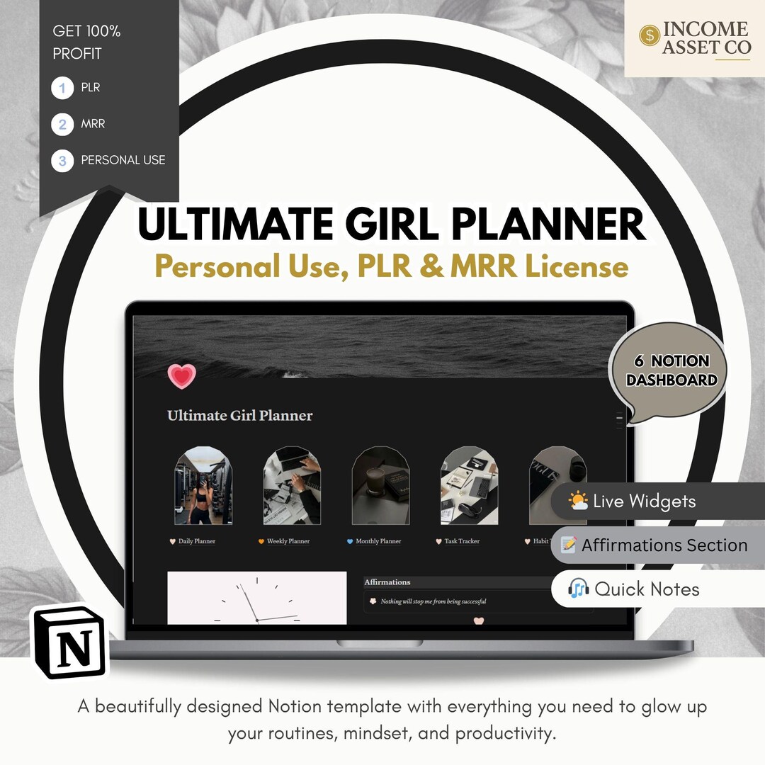 Glow-up Girl Planner Notion Template: Habits, Affirmations & Life ...