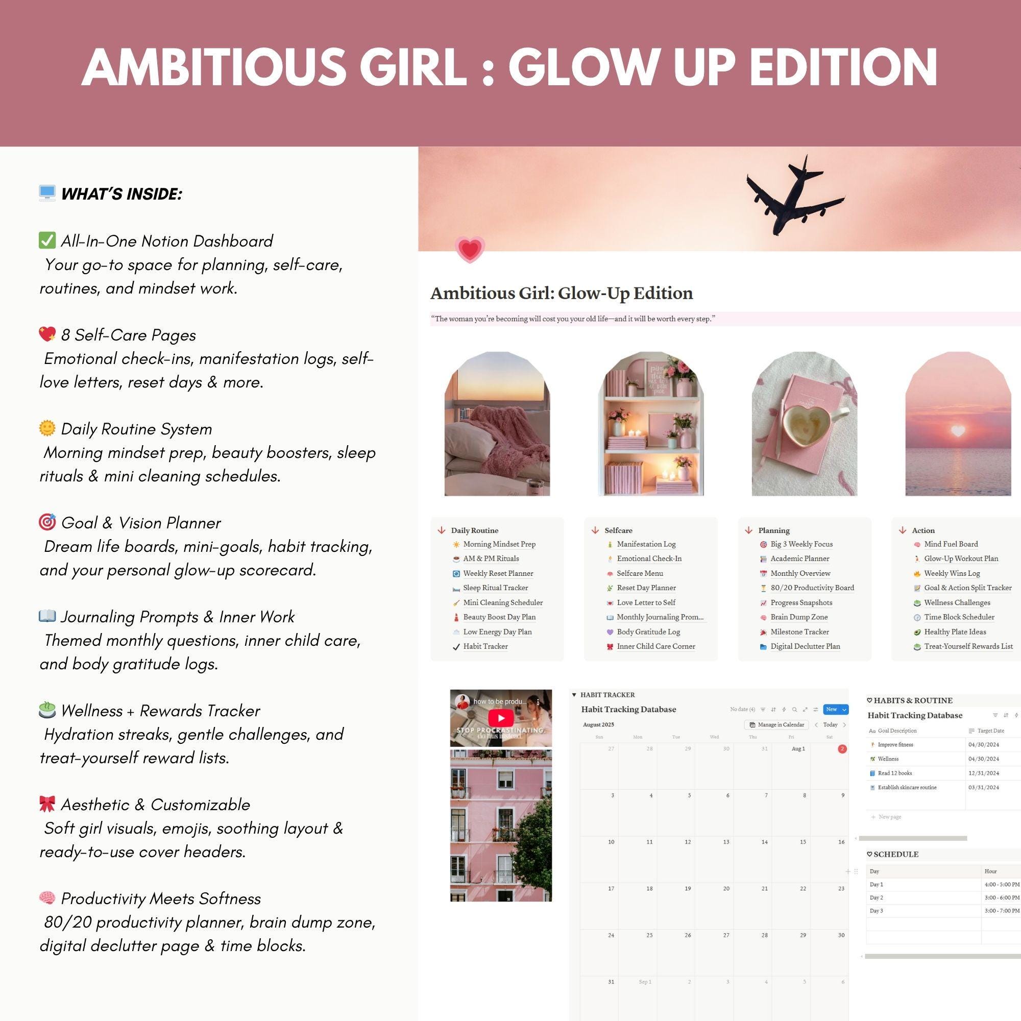 Glow-up Notion Planner: Self-care, Goals, Routines - PLR/MRR License ...