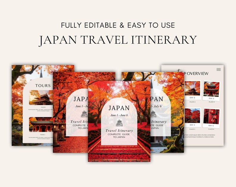 Japan Travel Itinerary Planner Printable | Editable Trip Planner ...