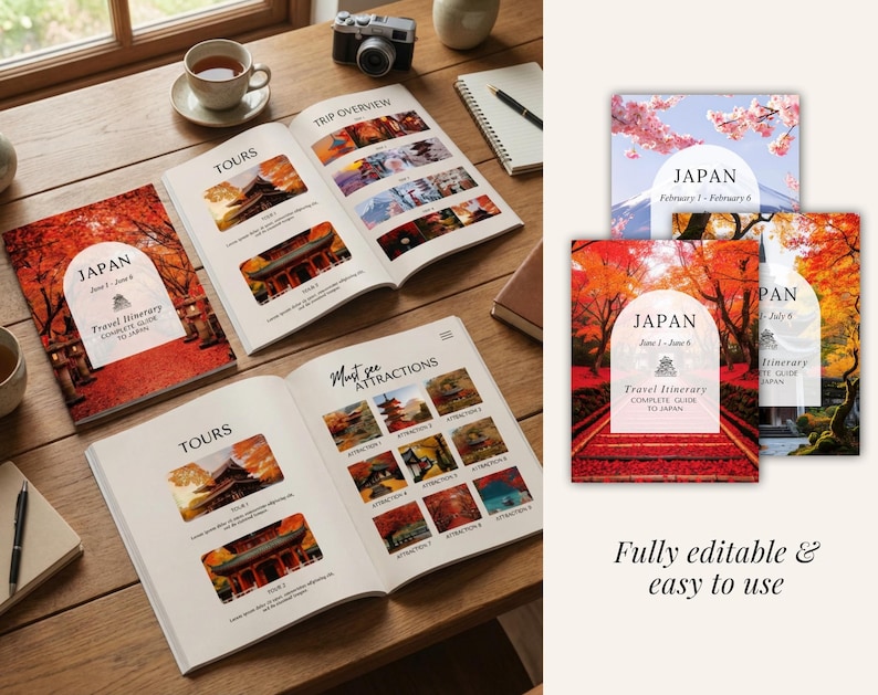 Japan Travel Itinerary Planner Printable | Editable Trip Planner ...