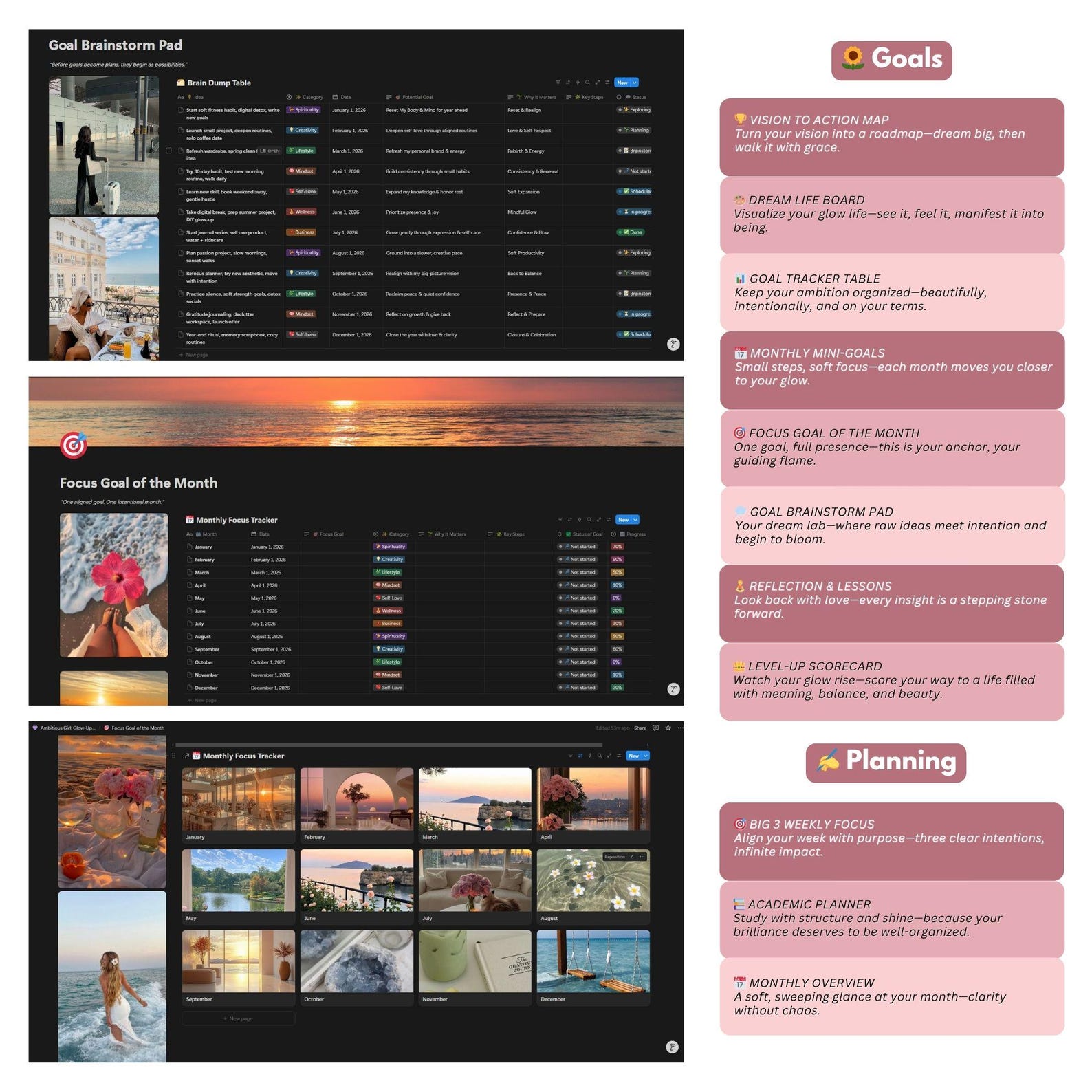 Glow-up Notion Planner: Self-care, Goals, Routines - PLR/MRR License ...