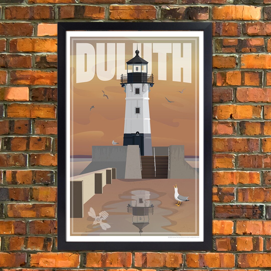 North Pier Lighthouse in Duluth Minnesota Retro Travel Poster - Etsy
