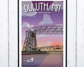 Duluth Retro Art Print. Canal Park Duluth, Aerial Lift Bridge ...