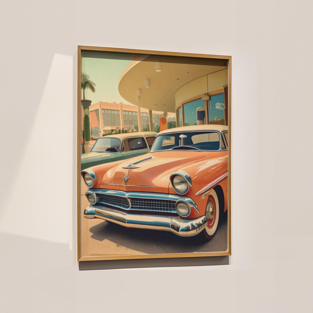Retro Classic Car Wall Art Poster – Vintage Orange Car Print for Man ...
