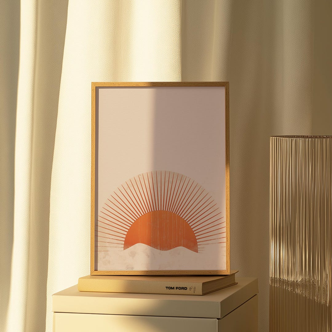Boho Sunrise Wall Art Digital Download, Minimalist Terracotta Sun Rays ...