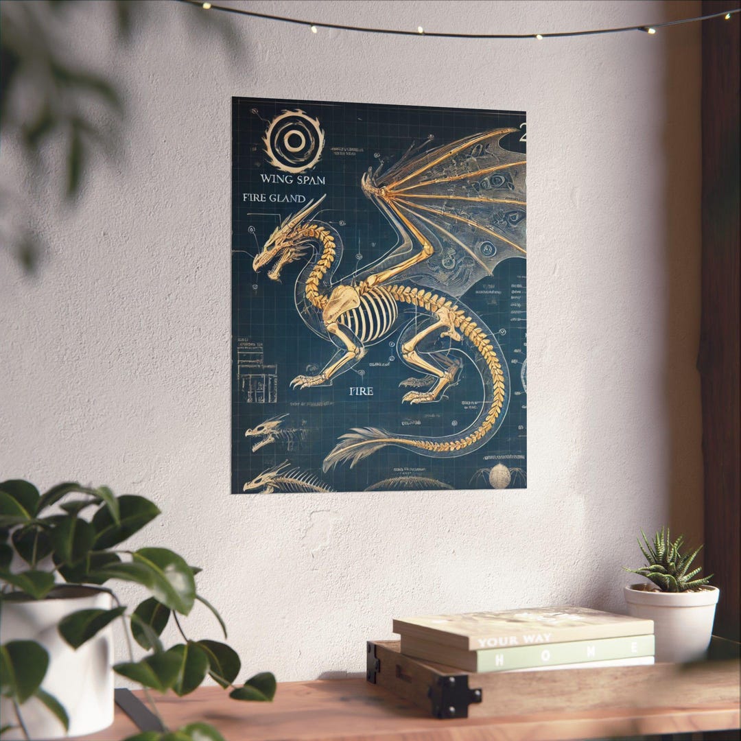 Dragon Anatomy Blueprint Poster | Vintage Fantasy Wall Art | Mythical ...