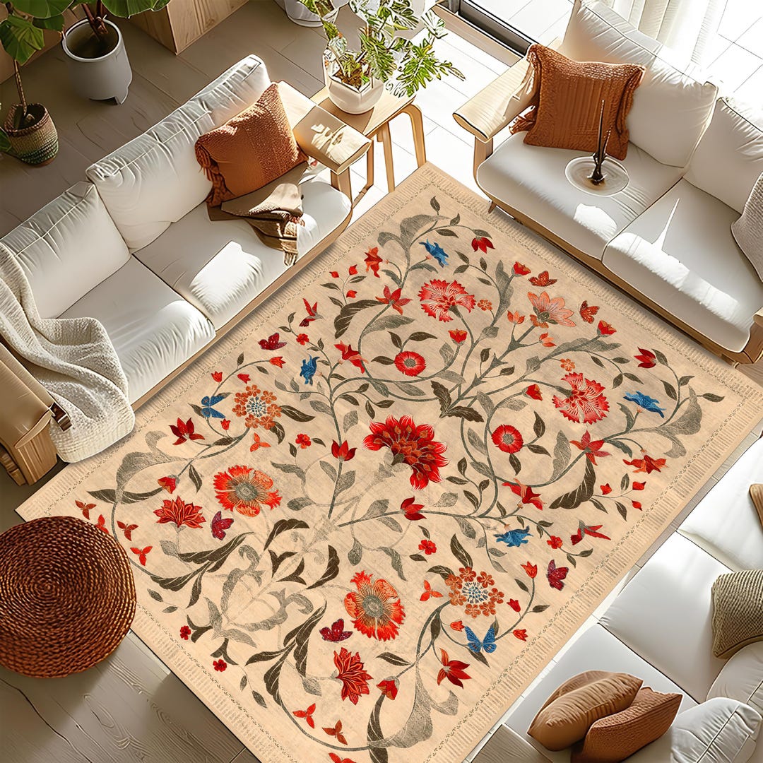 Boho Chic Elegance Floral Rug, Turkish Modern Unique Rug, Washable Non ...