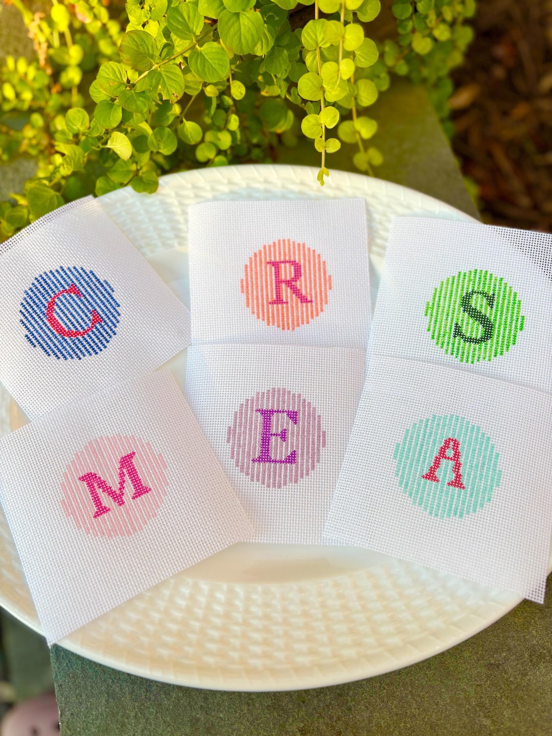 Needlepoint Monogram Canvas: Personalized Initial Bag Charm - Preppy ...