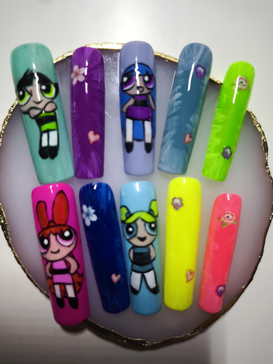 Powerpuff Girls Press on Nails: Hand-painted Cartoon Nail Set Autumn ...