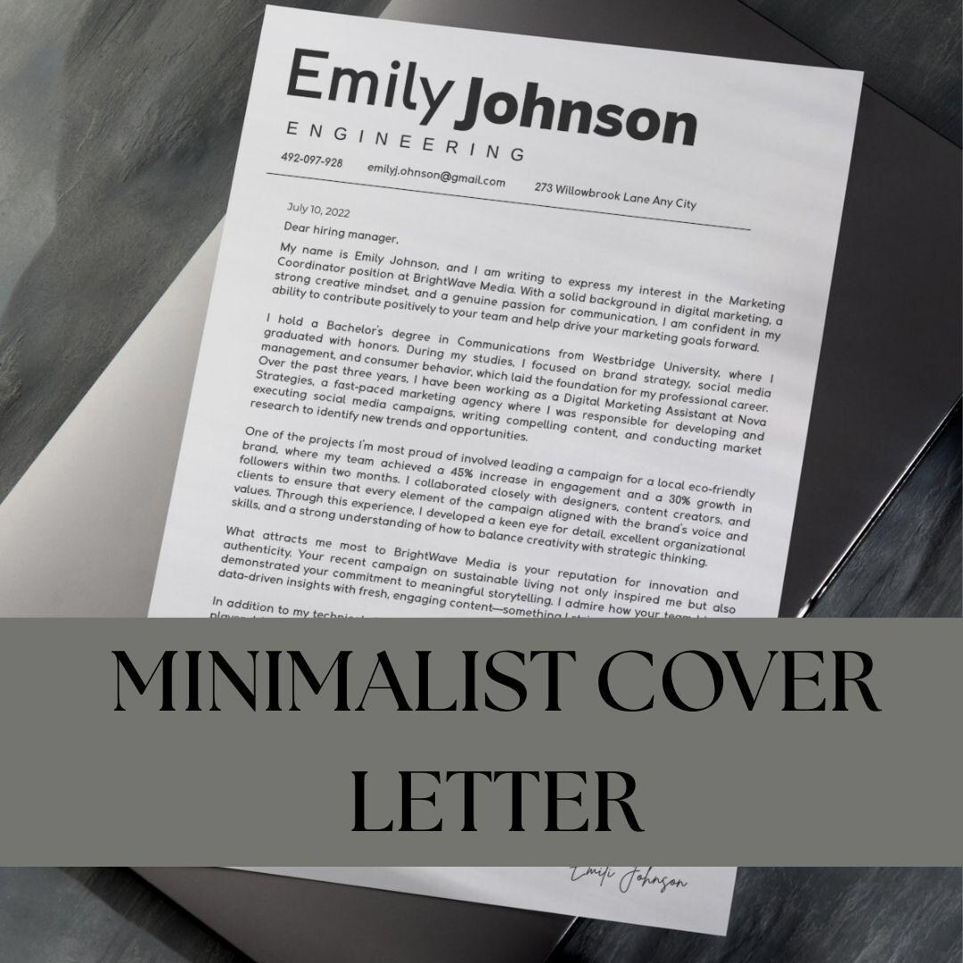 Cover Letter, Minimalist Cover Letter, Editable in Canva, Professional ...
