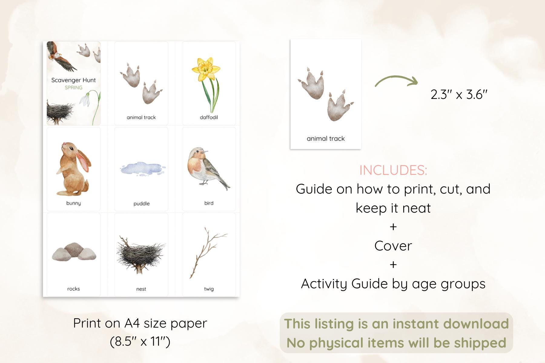 Spring Scavenger Hunt Flashcards – Nature Walk Activity for Kids ...