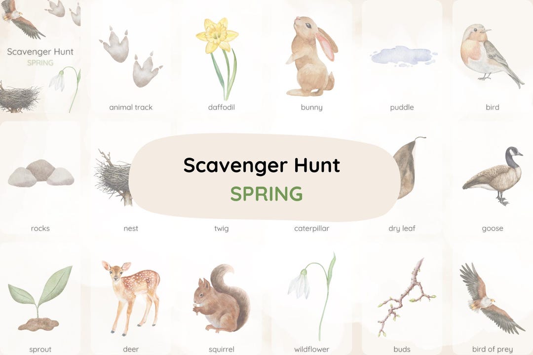Spring Scavenger Hunt Flashcards – Nature Walk Activity for Kids ...