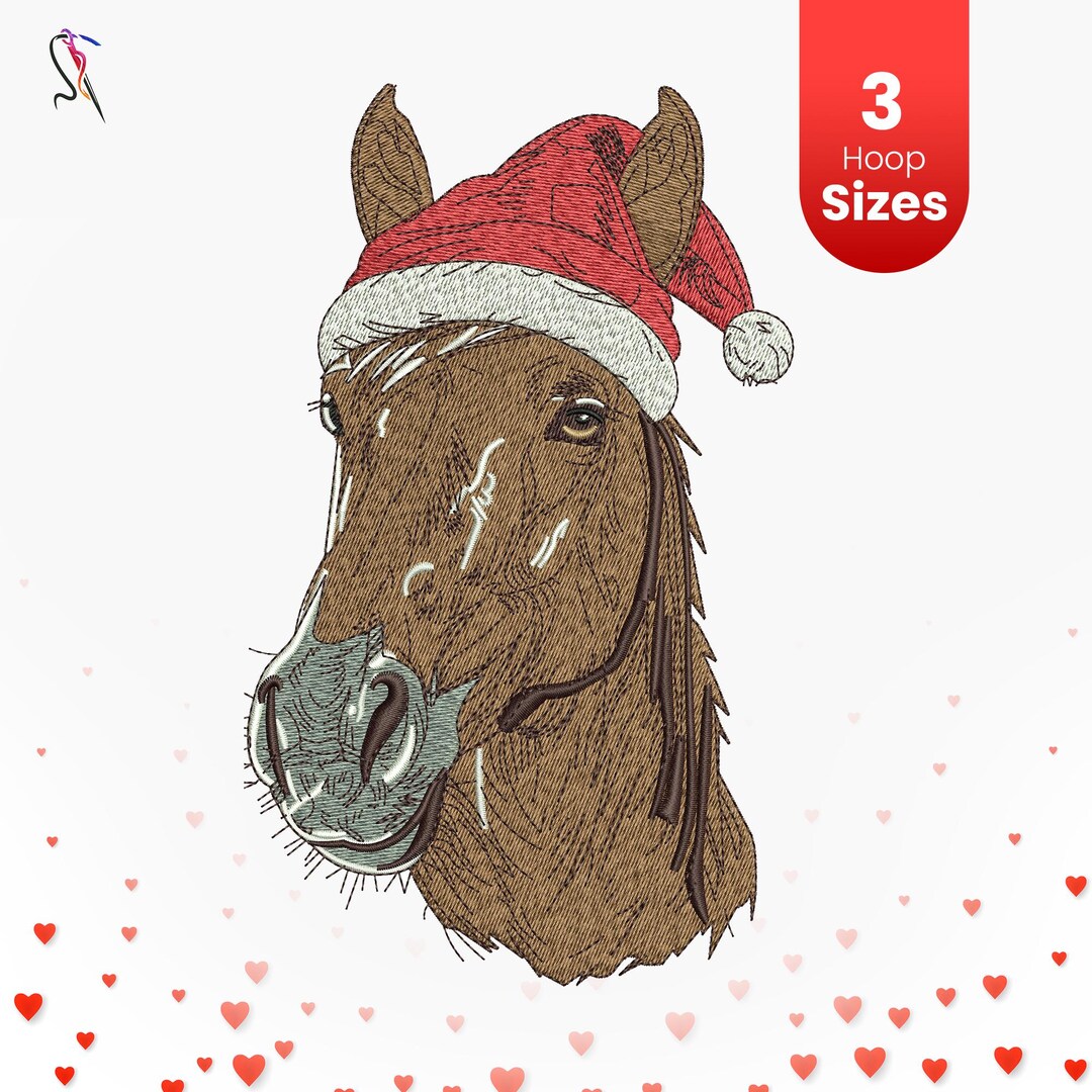 Christmas Horse Santa Hat Embroidery Design (3 Hoop Sizes) (instant ...