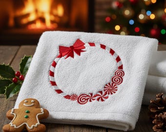 Candy Cane Wreath Embroidery Design | Round & Rectangular Christmas ...