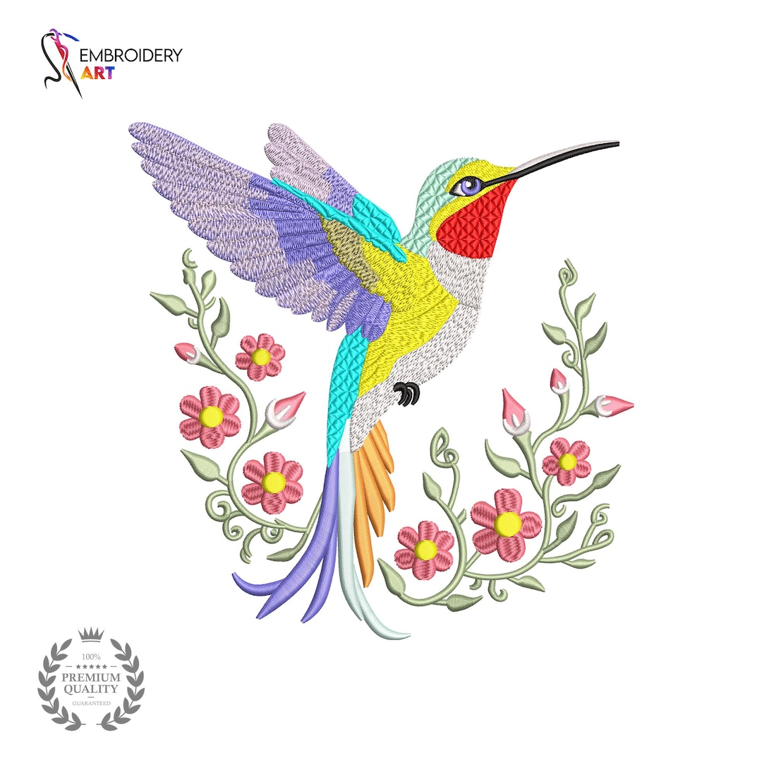 Floral Hummingbird Pes Machine Embroidery Design: Nature-inspired PES ...