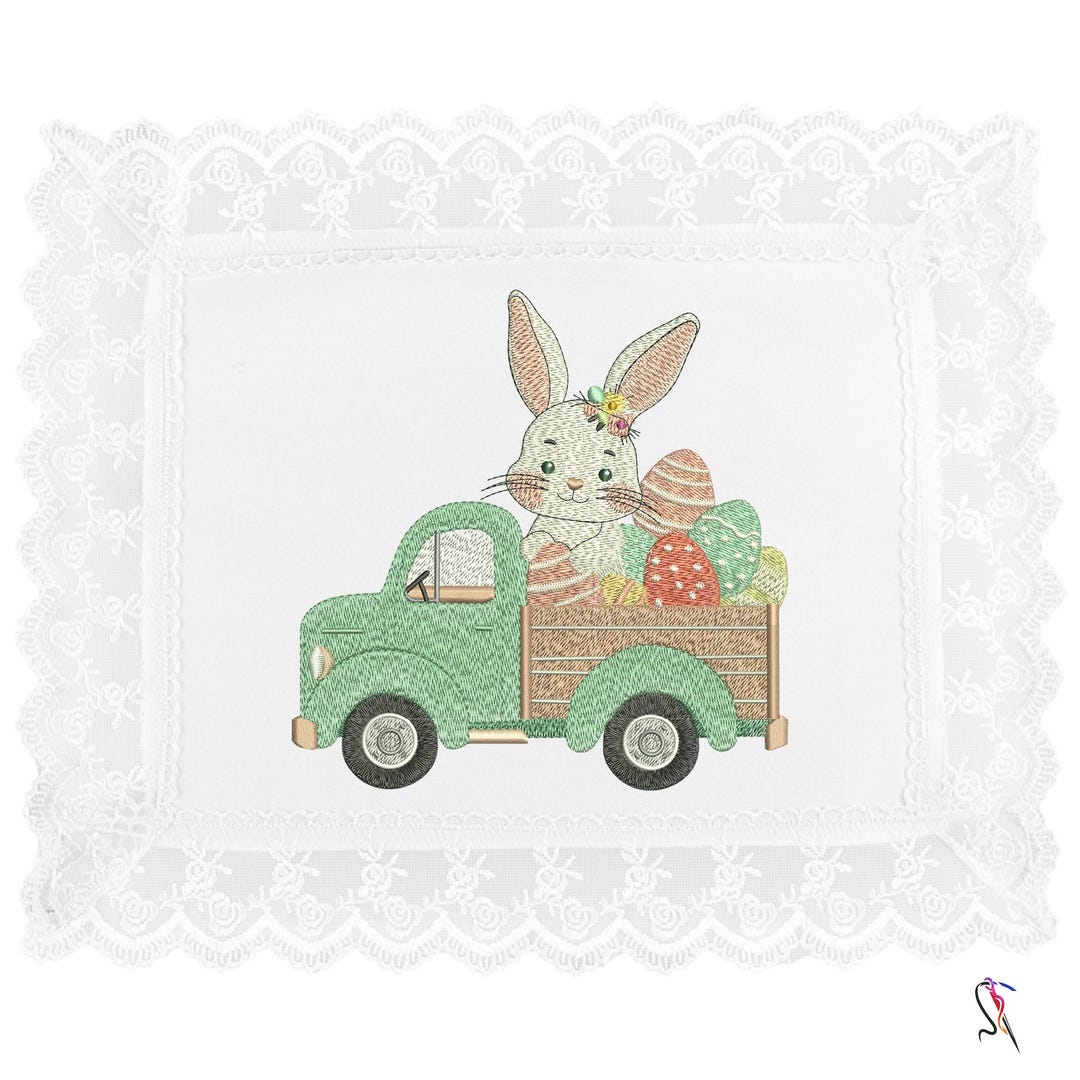Peter Style Bunny Truck Embroidery Design | Easter Rabbit Machine ...