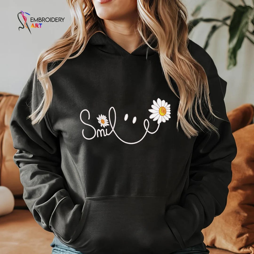 Smile Embroidery Design Happy Face Flower Pattern 2 Sizes 3.9" 7 ...