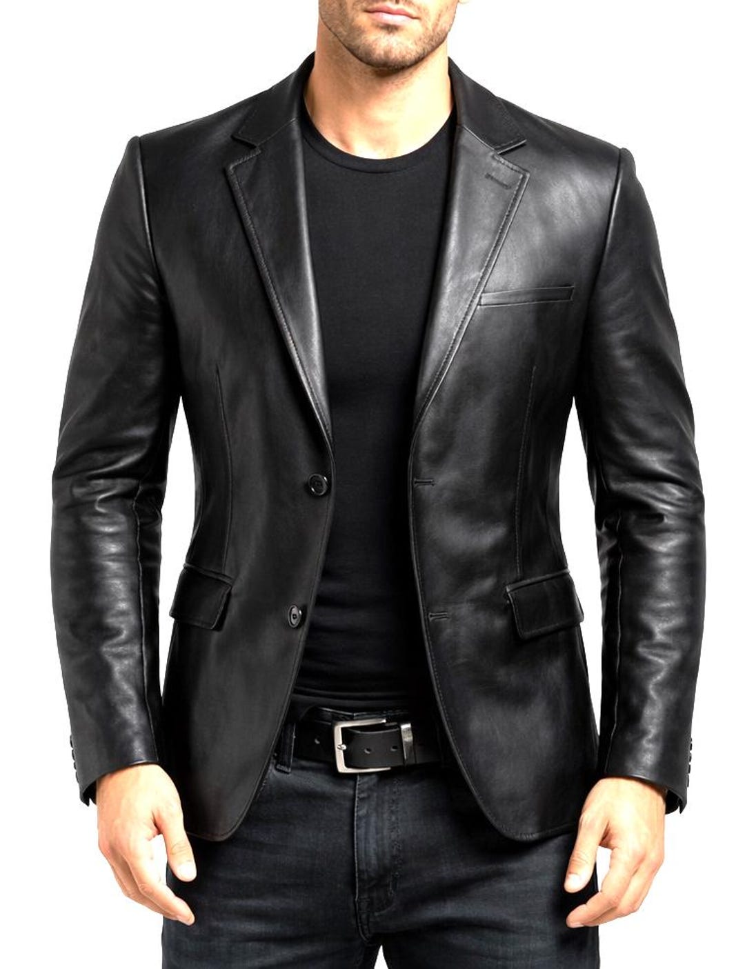 Handmade Men Black Leather Blazer - Etsy