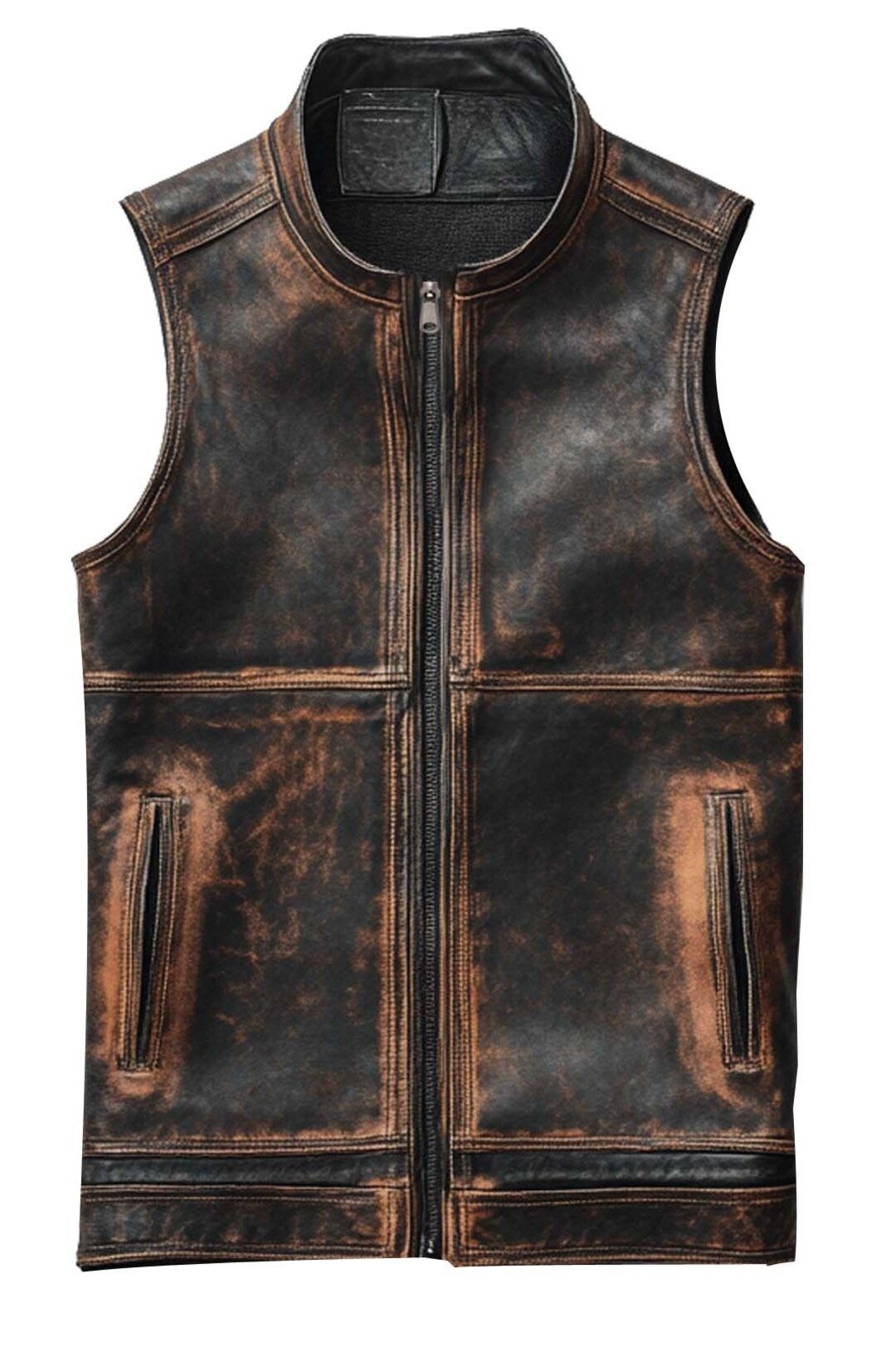 Handmade Distressed Brown Leather Vest – Vintage Western Cowboy, Biker ...