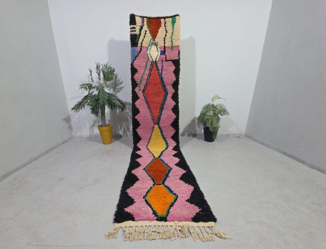 Unique Wool Rug Runner, Authentic Berber Rug Runner, Pink Moroccan Rug ...