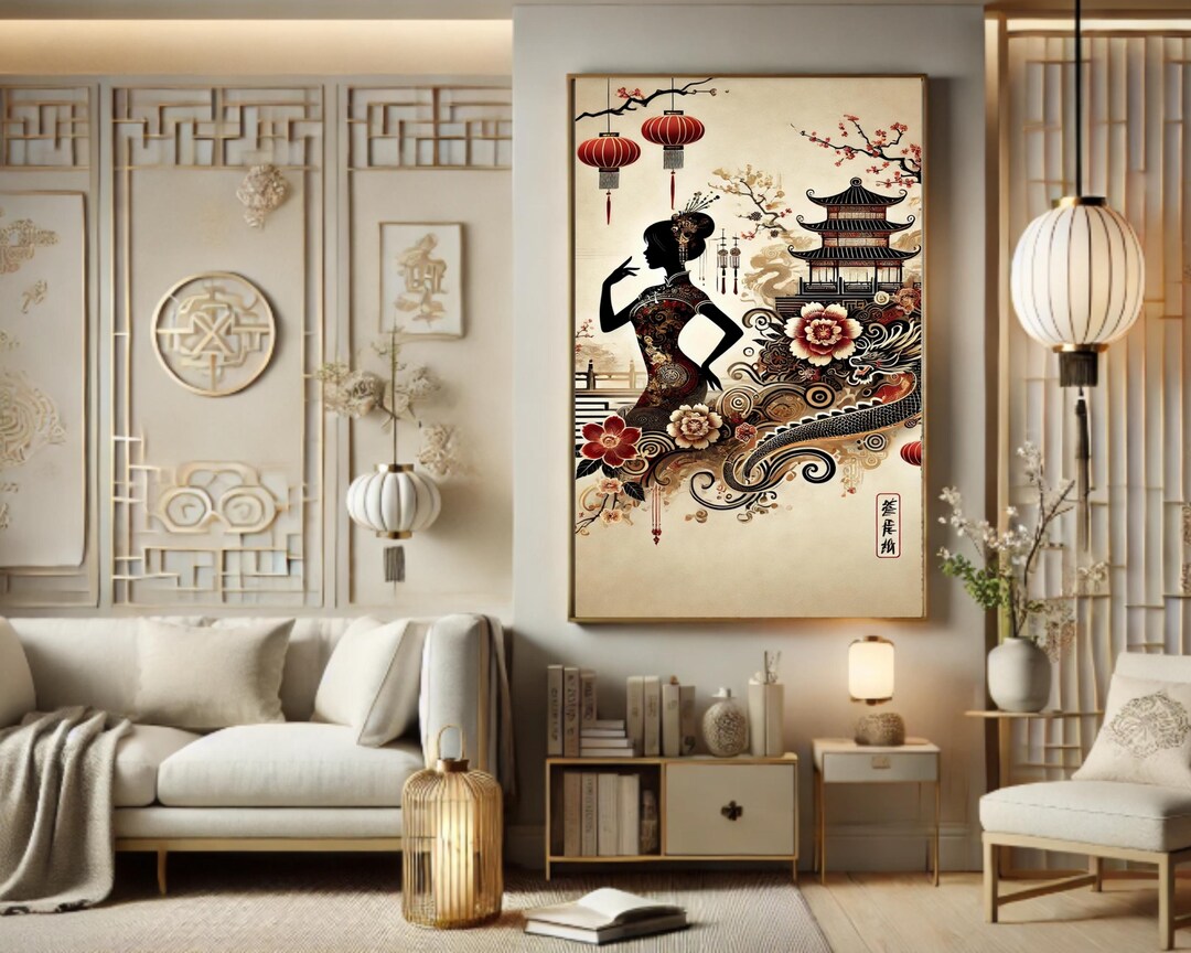 Chinese Woman & Dragon Wall Art – Printable Oriental Silhouette With ...