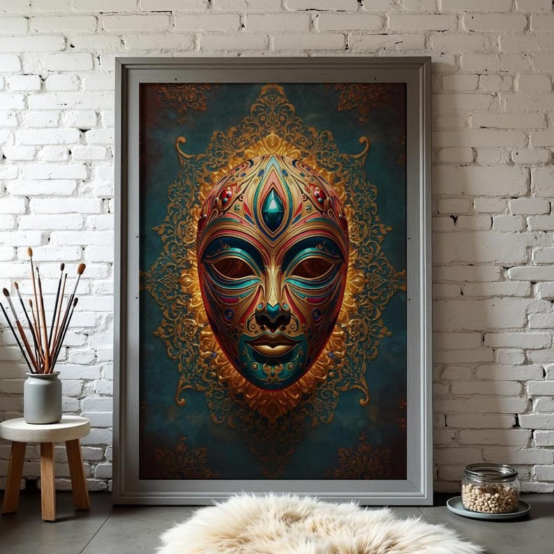 Sacred Mask Art Set of 3 – Mystical Ritual Wall Decor | Spiritual ...