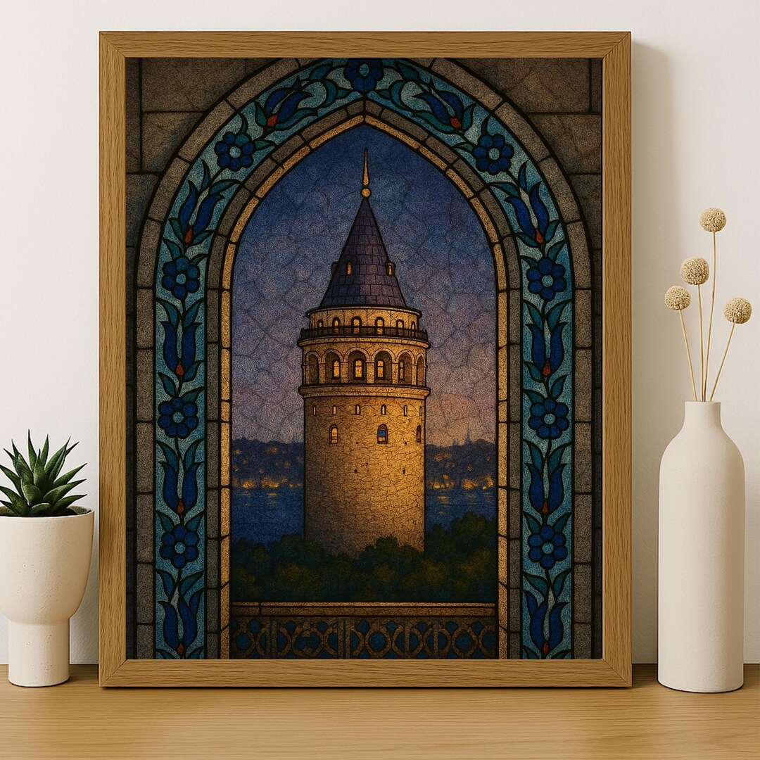 Galata Tower – Stained Glass Printable Wall Art | Istanbul Landmark ...