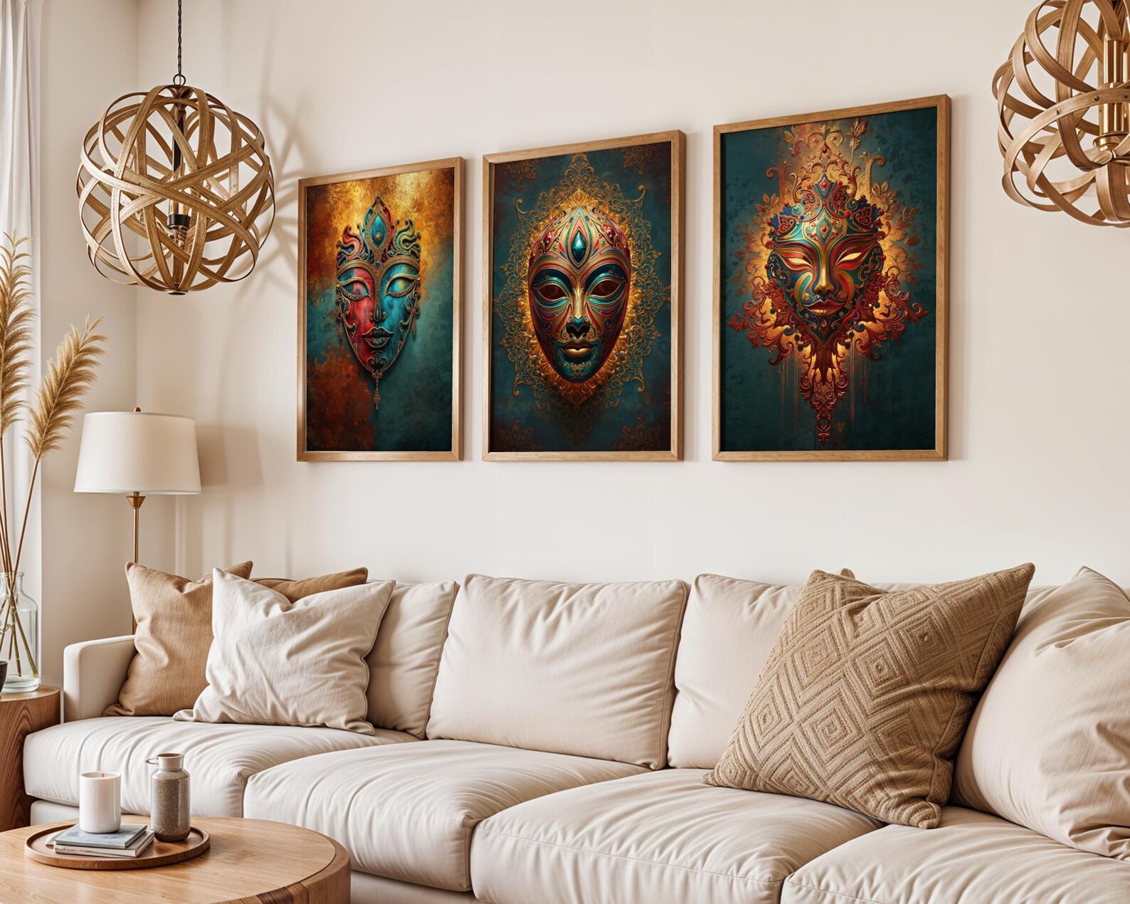 Sacred Mask Art Set of 3 – Mystical Ritual Wall Decor | Spiritual ...