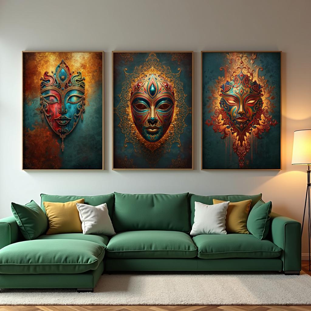 Sacred Mask Art Set of 3 – Mystical Ritual Wall Decor | Spiritual ...