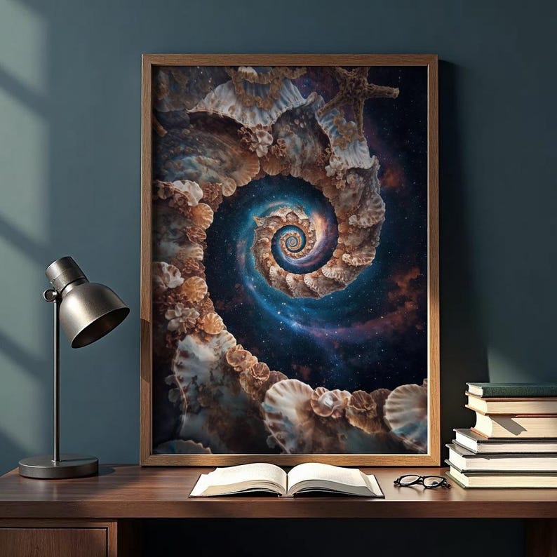 Fibonacci Spiral Printable Wall Art, Golden Ratio Cosmic Fractal Design ...