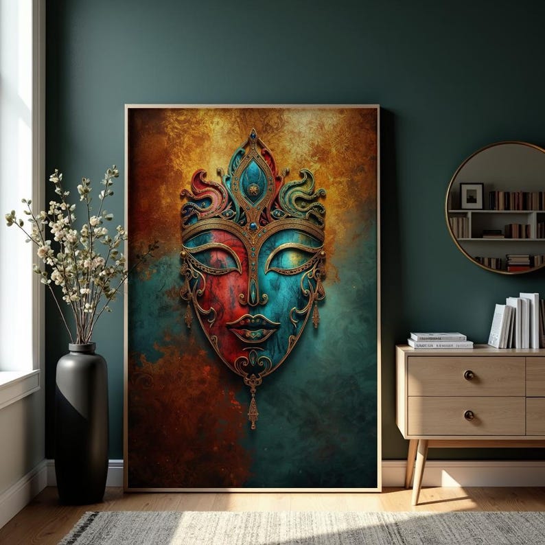 Sacred Mask Art Set of 3 – Mystical Ritual Wall Decor | Spiritual ...