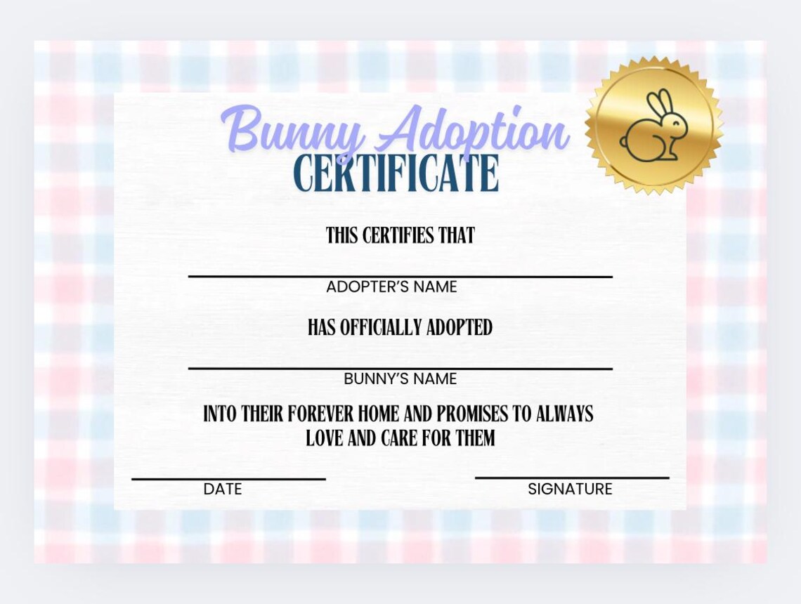 Easter Bunny Adoption Certificate | Digital Download | Instant Download ...