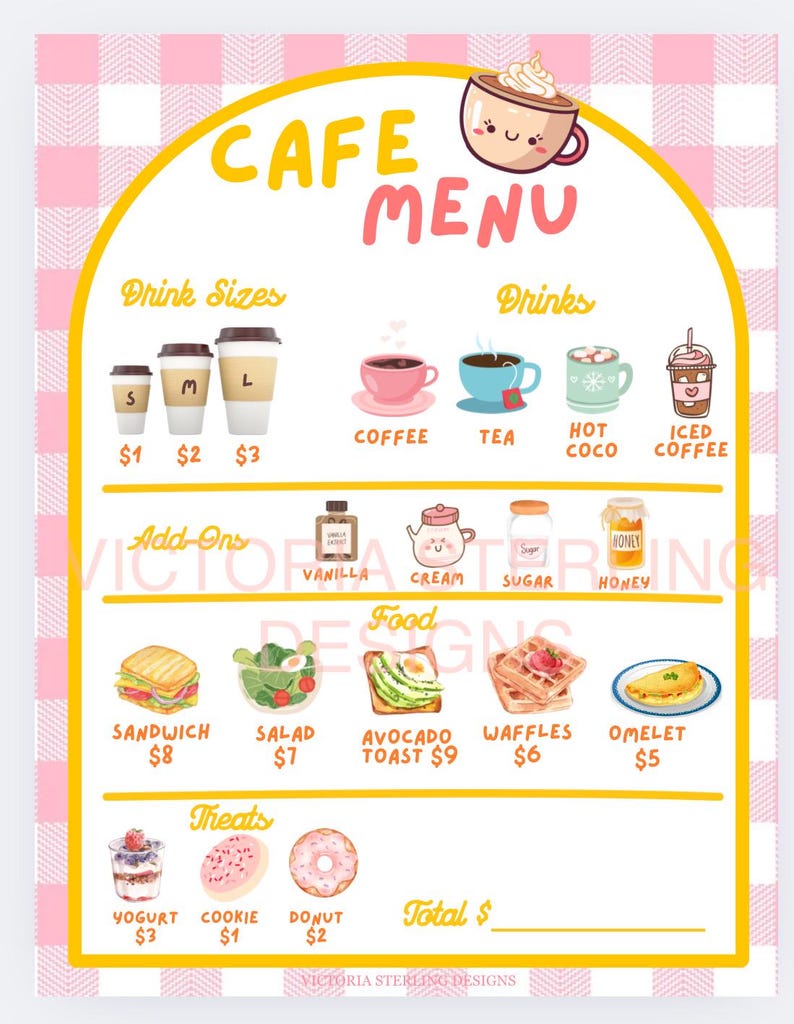 Kids Play Cafe Menu | Digital Download | Instant Download - Etsy
