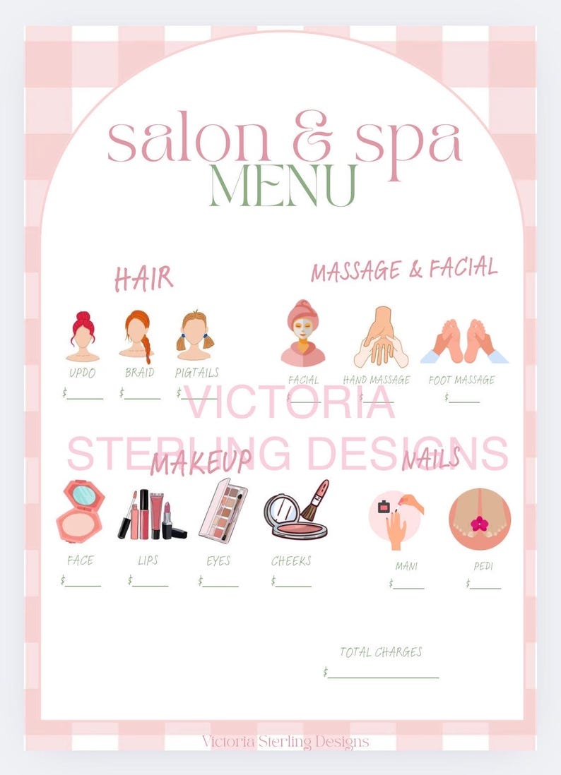 Kids Play Spa & Salon Menu | Digital Download | Instant Download - Etsy