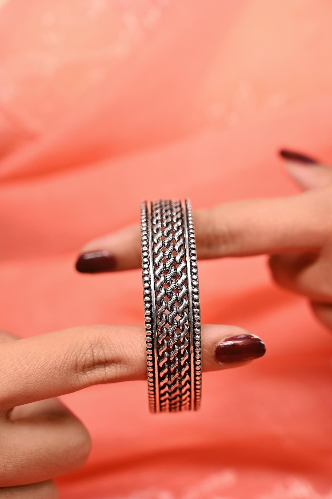 Handcrafted Sterling Silver Jali Bangle: Indian Oxidized Chudi - Etsy