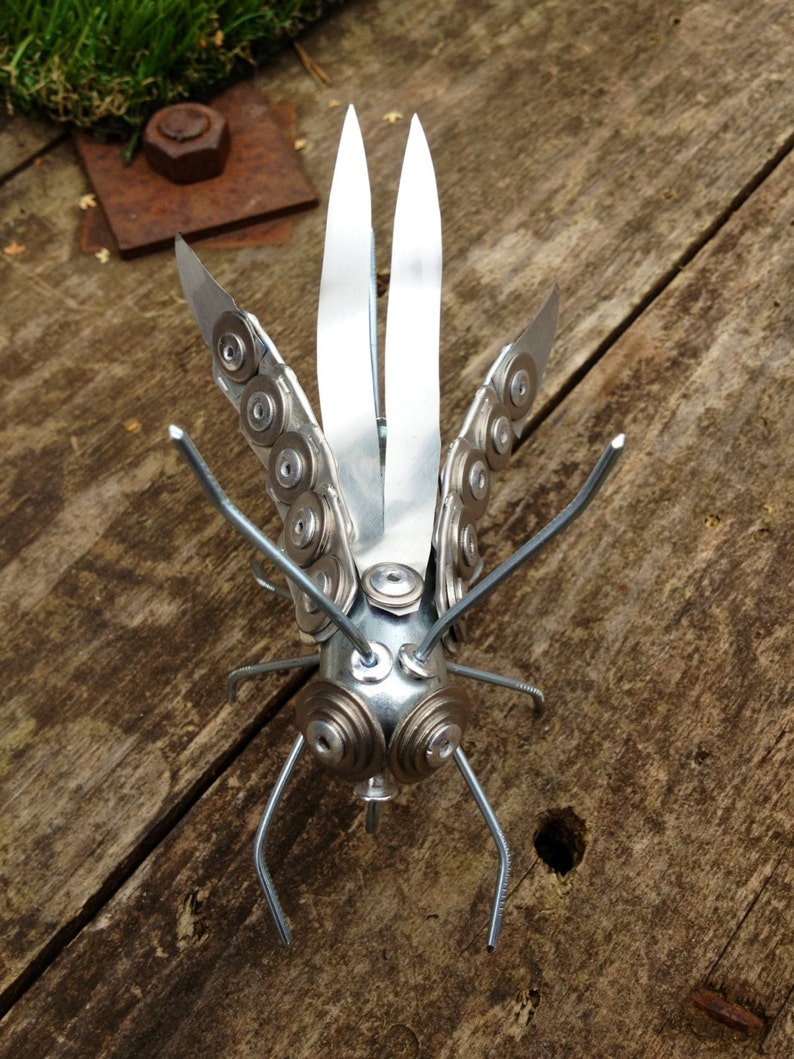 Metal Bug Garden Ornament Small Shiny Bug Insect Recycled | Etsy