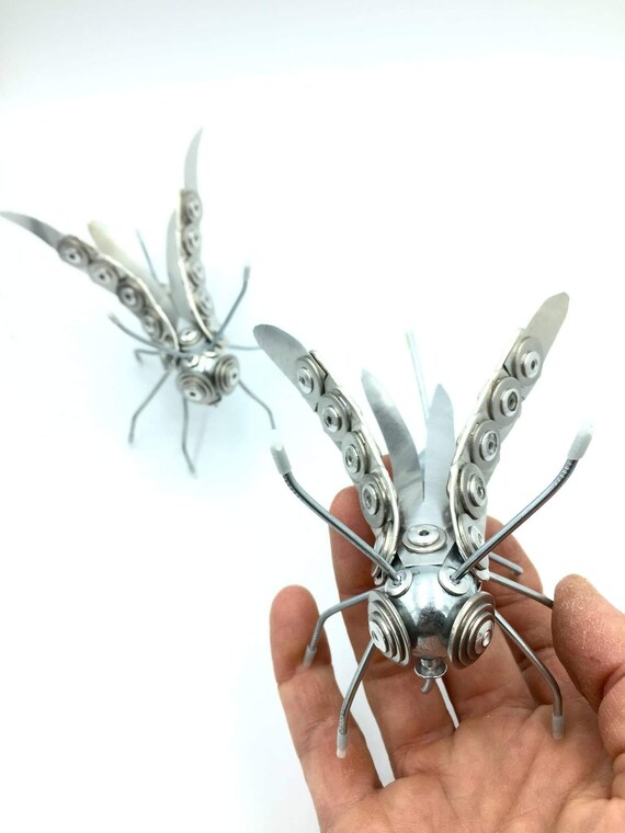 Metal Bug Garden Ornament Small Shiny Bug Insect Recycled | Etsy