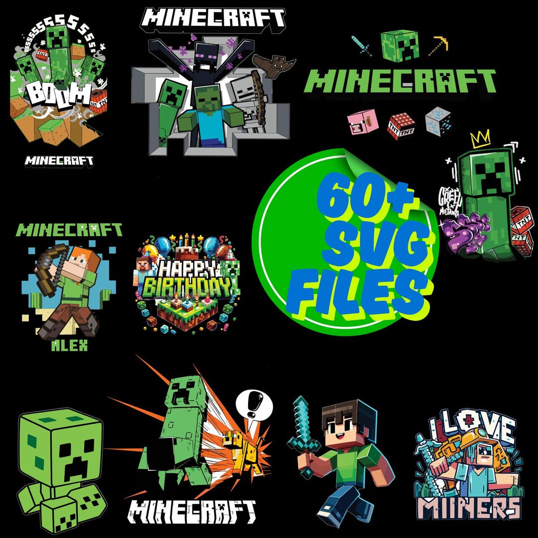 Minecraft 60 SVG DFX PNJ Digital Bundle, Silhouette Cameo, Cricut and ...