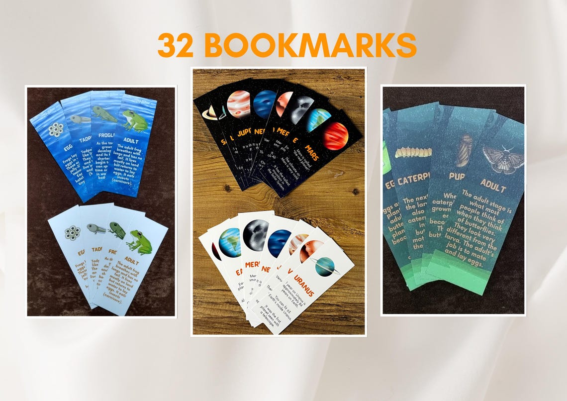 Educational Bookmarks: Solar System, Frog & Butterfly Life Cycle (32 ...
