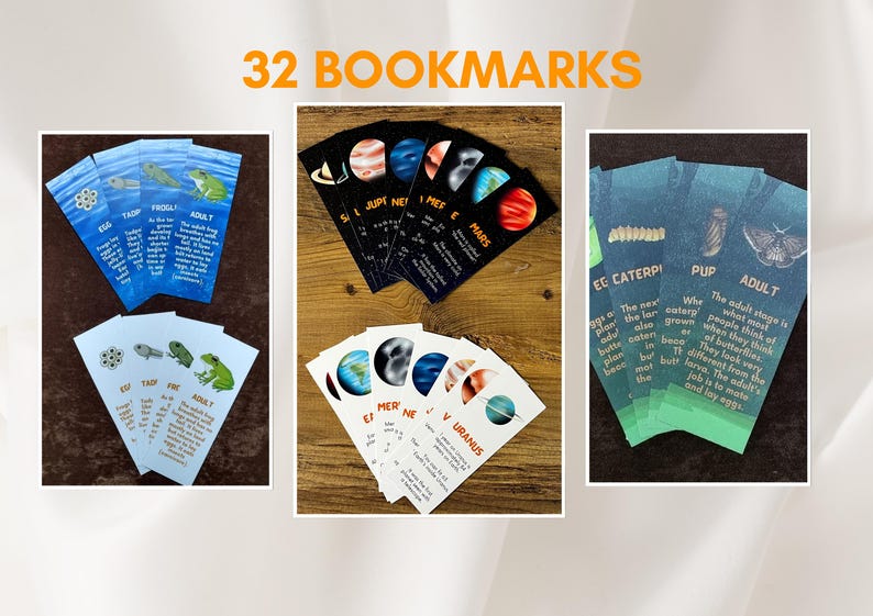 Educational Bookmarks: Solar System, Frog & Butterfly Life Cycle (32 ...