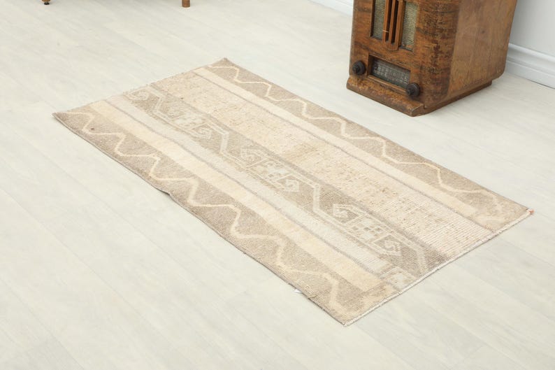 2x4 Turkish Brown Beige Rug, 2x4 Doormat, Tiny Oushak Rug, Vintage ...