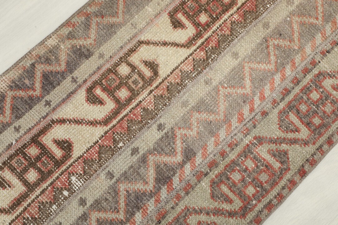 2x4 Ft Brown Gray Red Vintage Etnic Mini Rug, Oushak Small Rug, Hand ...
