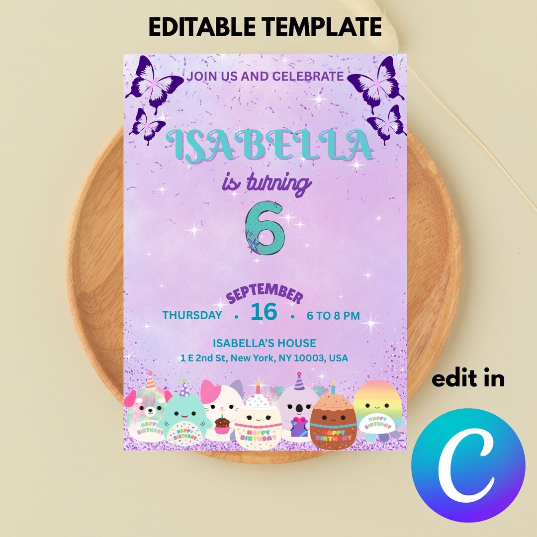 Editable Squishmallow Invitation Template / Squishmallow Birthday ...