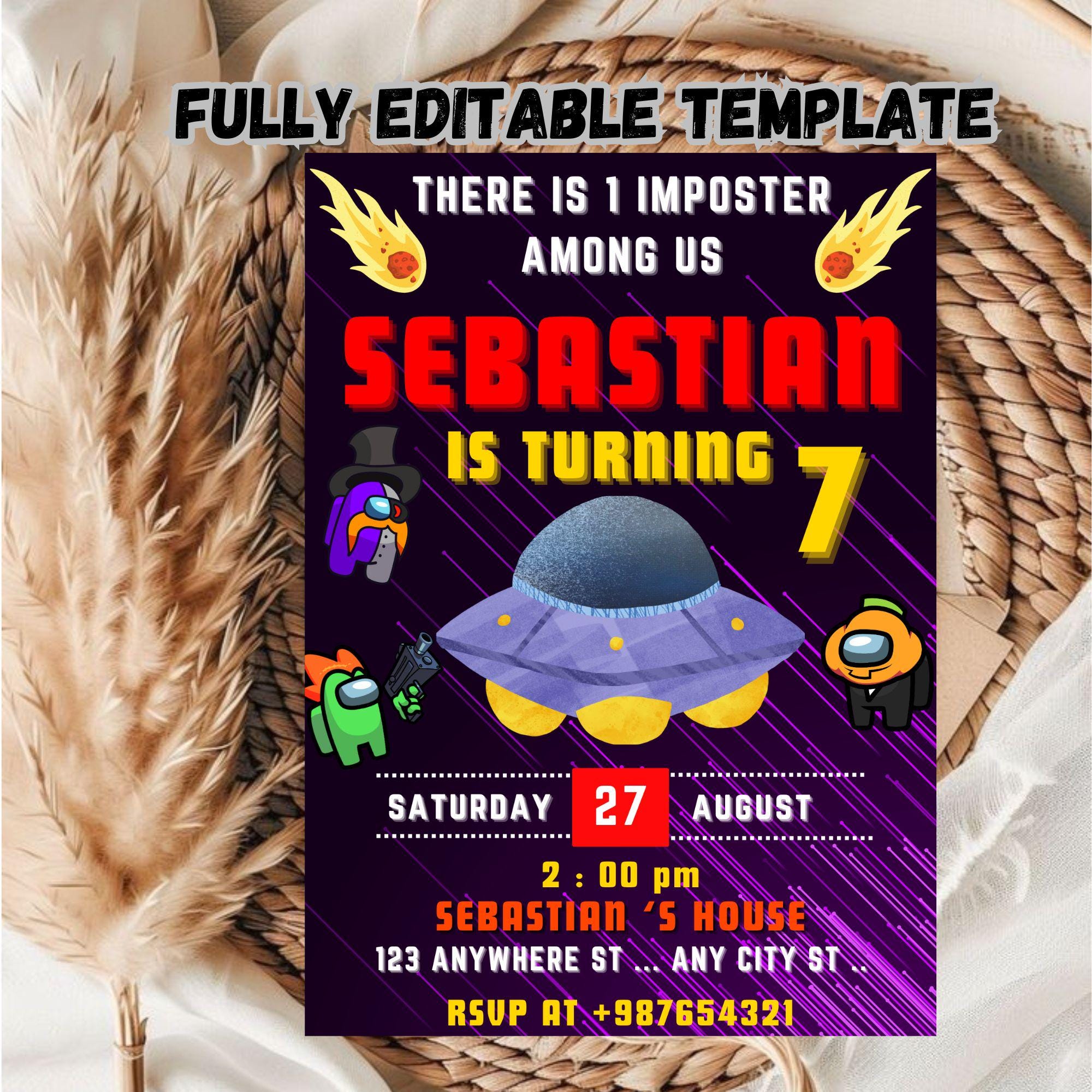 Editable Among Us Birthday Invitation Template / Kids Birthday Party ...