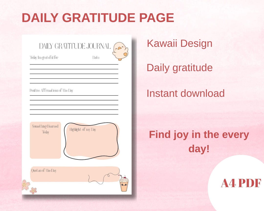 Daily Gratitude Journal Printable Mindfulness and Self Care Planner ...