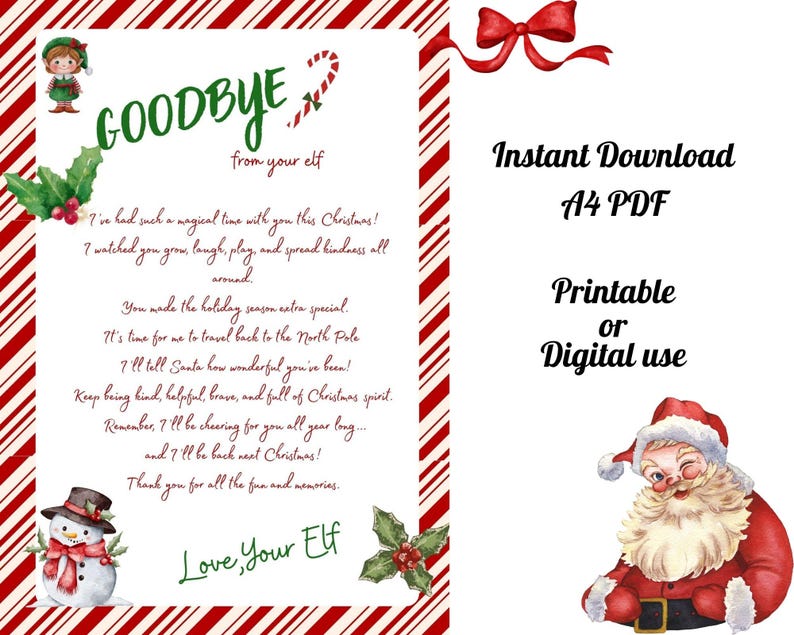 Elf on the Shelf Goodbye Letter | Printable Elf Farewell Note for Kids ...