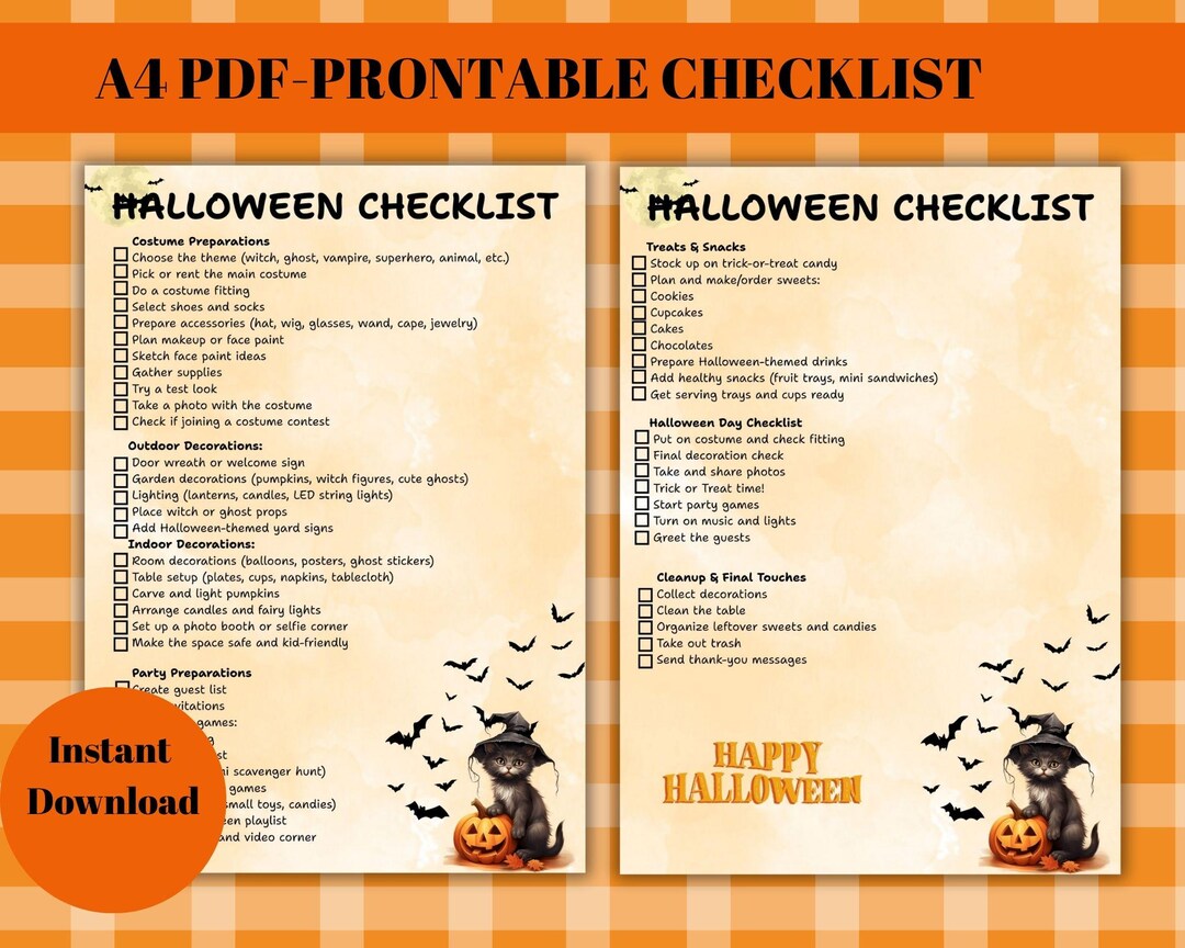 Halloween Printable Checklist Cute A4 PDF Party Planner Organizer Trick ...