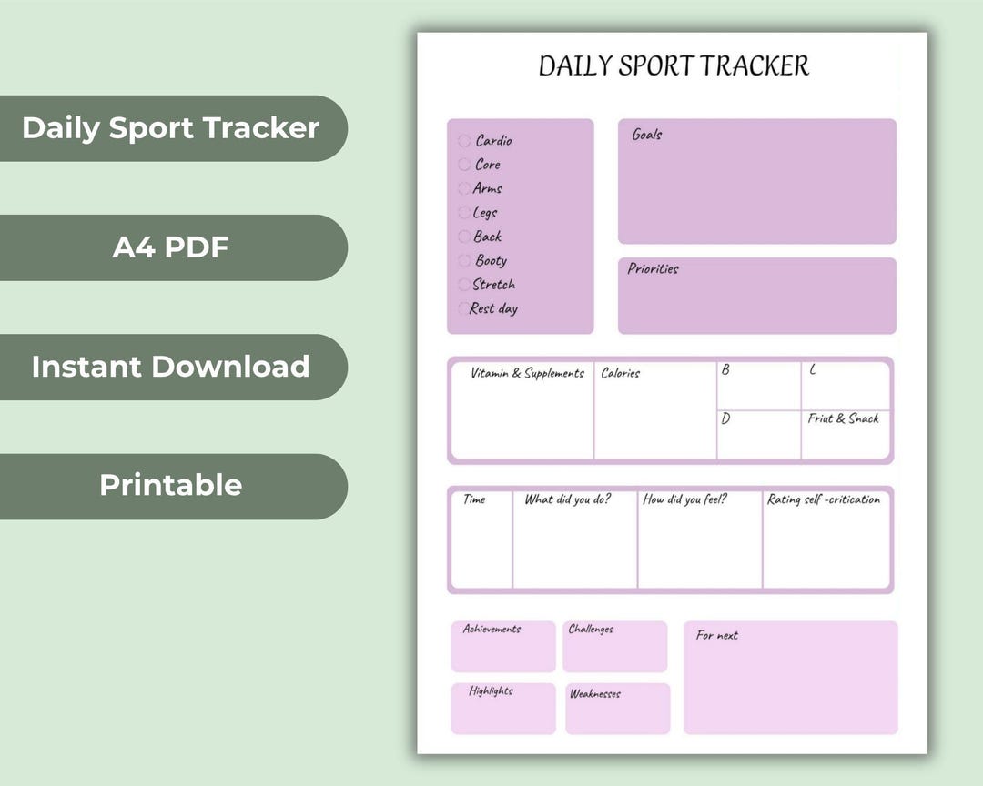 Daily Sport Planner Fitness Tracker Digital Workout Page for Motivation ...